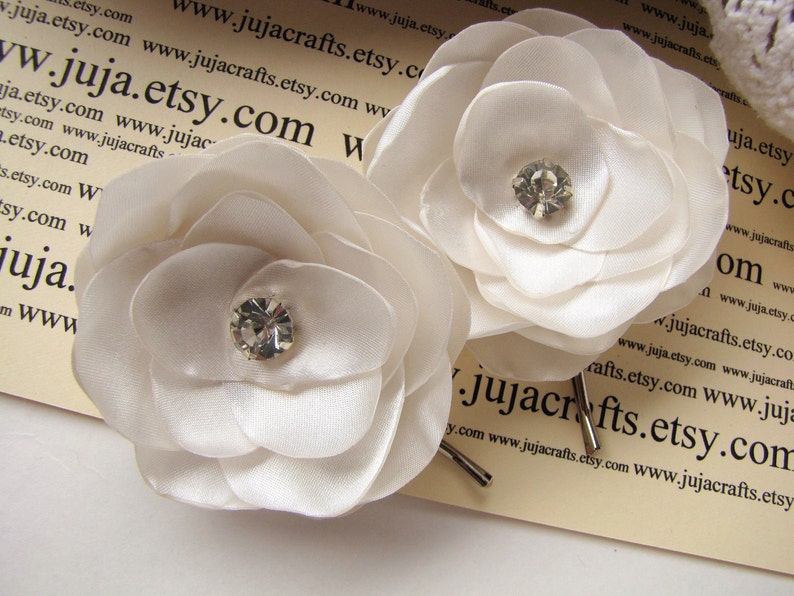Bridal Hair Pins With Satin Fabric Flowers (set of 2 Pcs) - IVORY ...