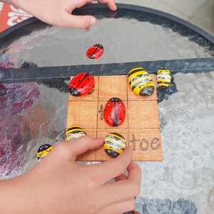 TIC TAC TOE Game Set, Ladybugs and Bumblebees Painted Rocks, Travel ...