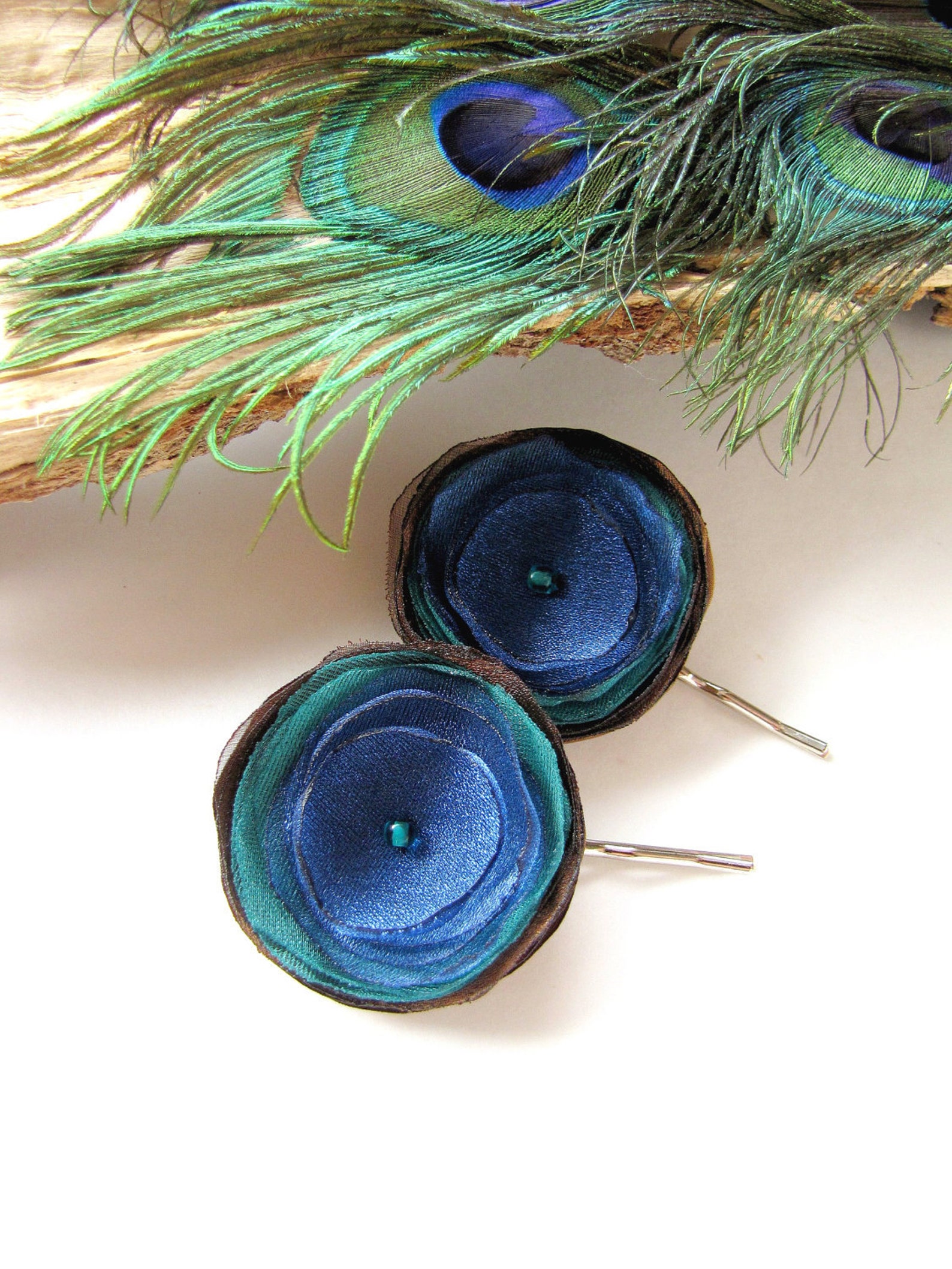 Hair Pins With Handmade Satin and Organza Fabric Flowers set - Etsy
