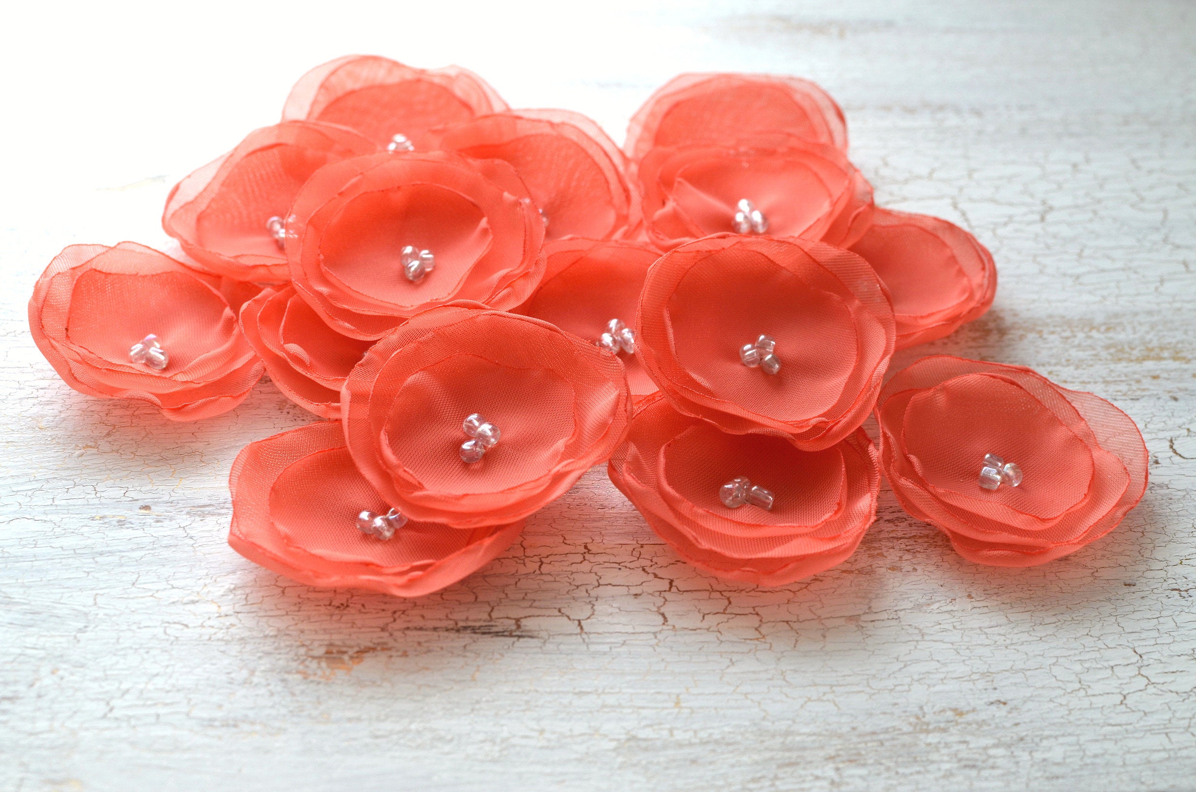 Sheer voile fabric flower appliques silk fabric flowers | Etsy