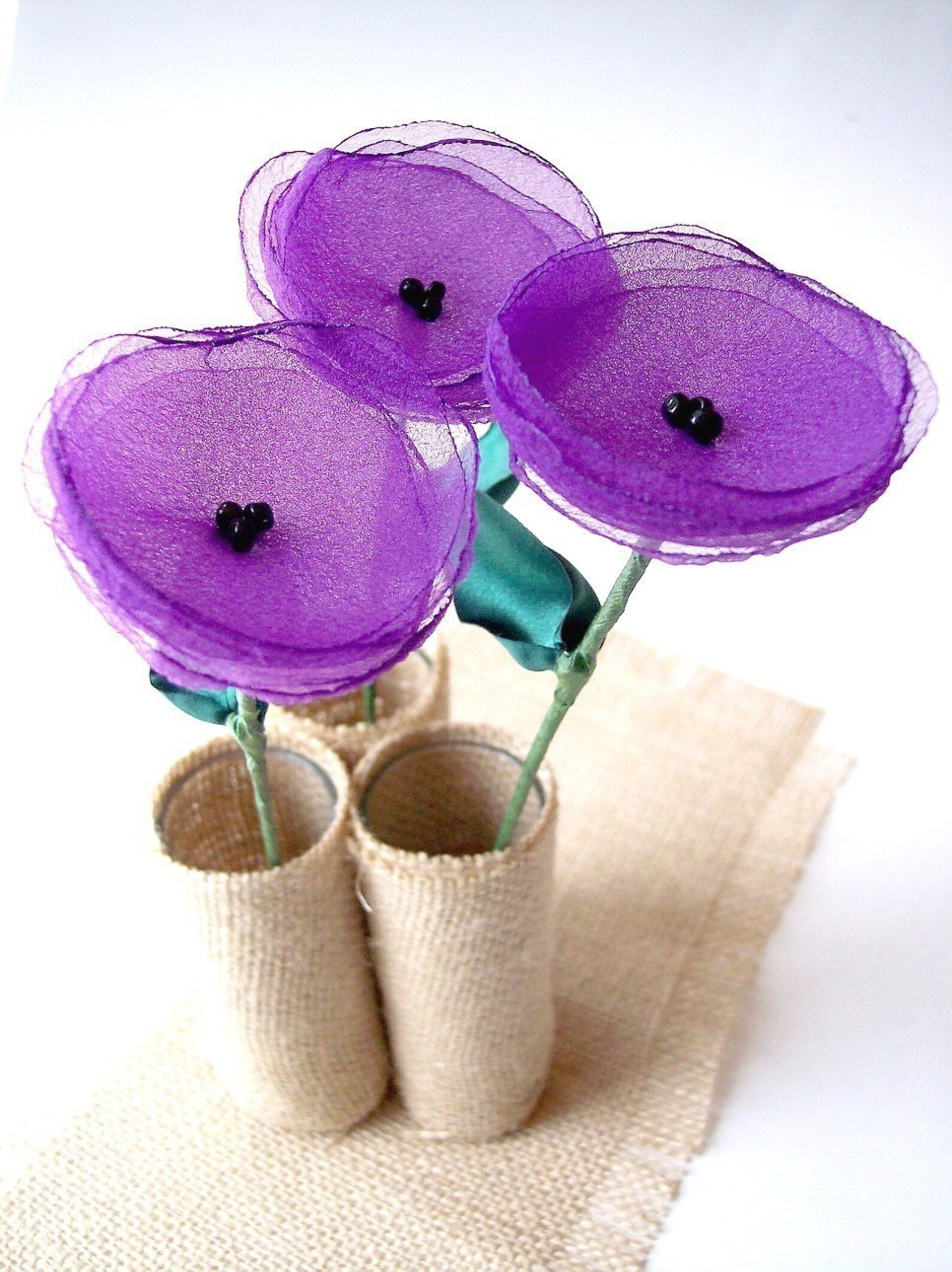 Handmade Flowers With Stems Set of 3 Pcs PURPLE - Etsy