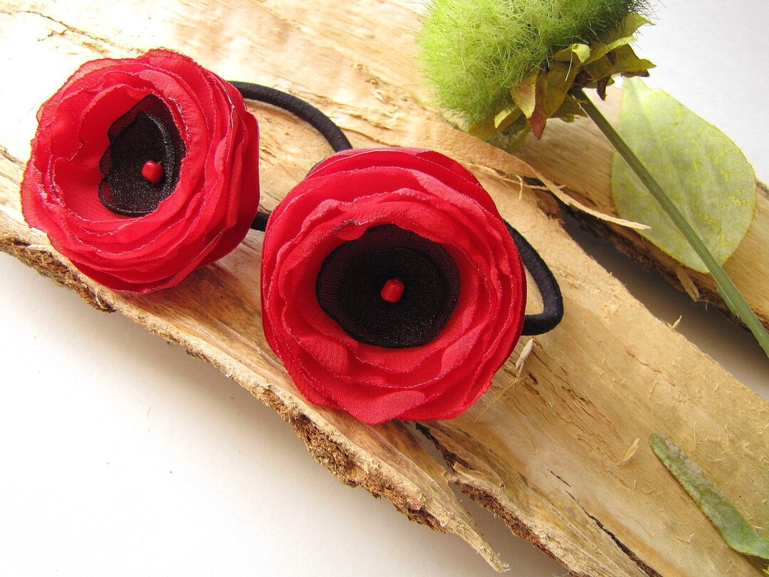 Floral Ponytail Holders With Handmade Fabric Flowers, Hair Elastics ...