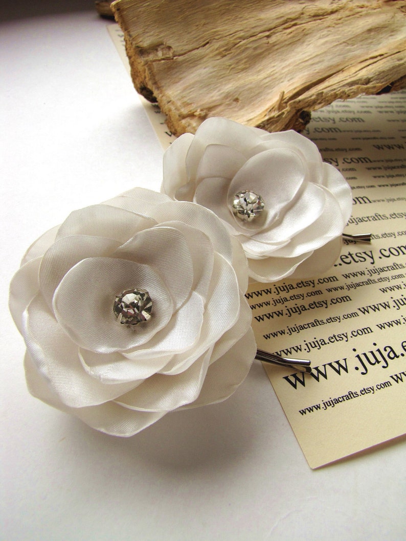 Bridal Hair Pins With Satin Fabric Flowers (set of 2 Pcs) - IVORY ...