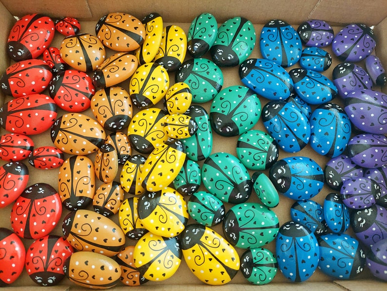 Painted Kindness Rocks Ladybug Rocks Rainbow Stones Garden - Etsy
