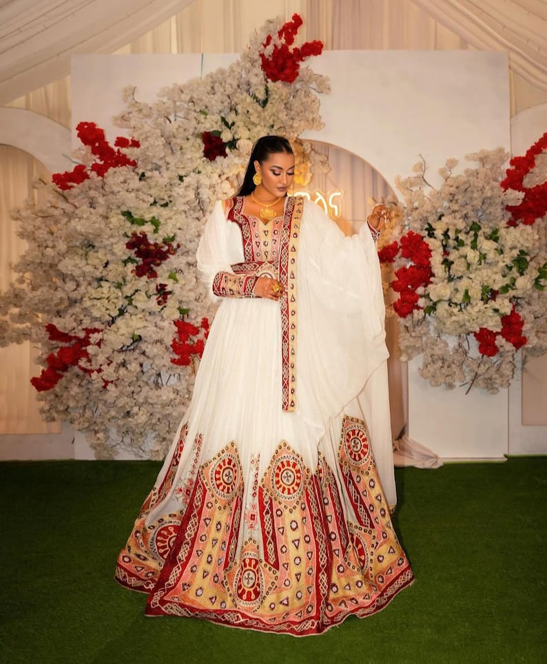 Bridal Habesha Kemis – Ethiopian and Eritrean Zuria Dress With Tilf ...