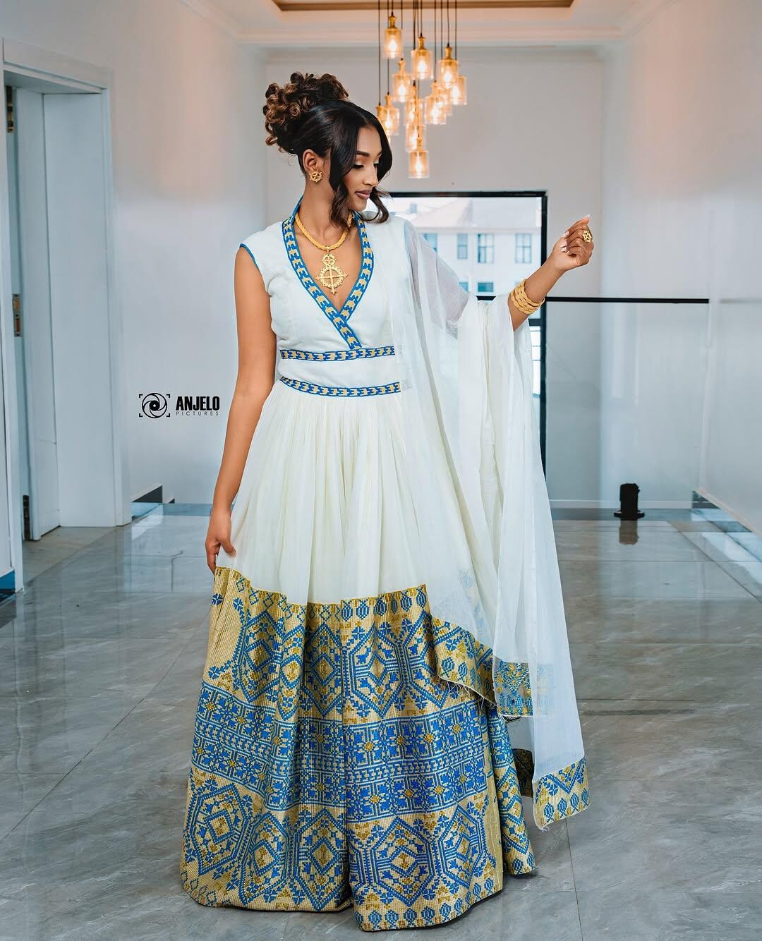 Elegant Blue Wedding Habesha Dress – Traditional Habesha Kemis by ...