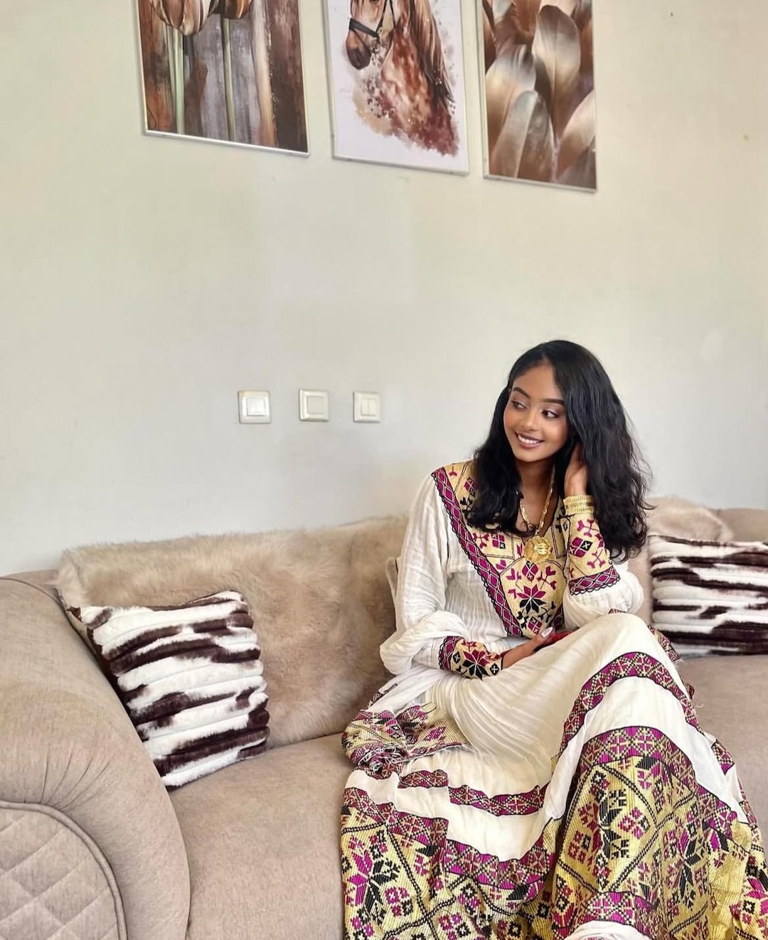 Vibrant Habesha Dress With Colorful Patterns/tibeb– Modern Ethiopian ...