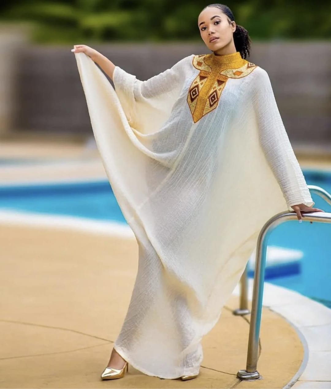 Golden Tilet Neck Ethiopian Dress – Traditional Free-size Outfit - Etsy