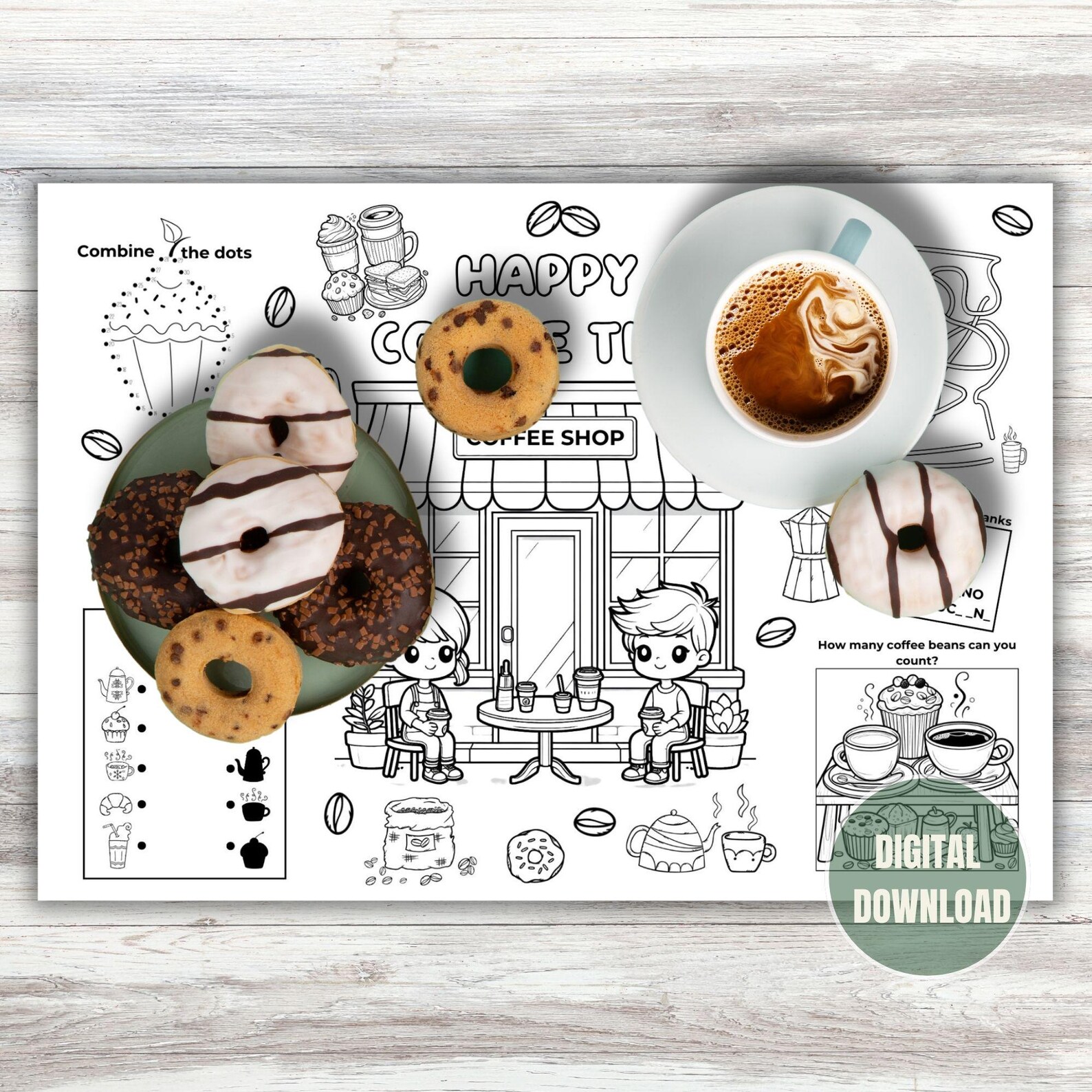 Coffee Shop Activity Placemat Printable, Kids Coloring, Perfect for ...