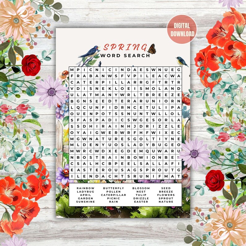 Spring Word Search Game With Answer Key, Printable Fun Educational ...