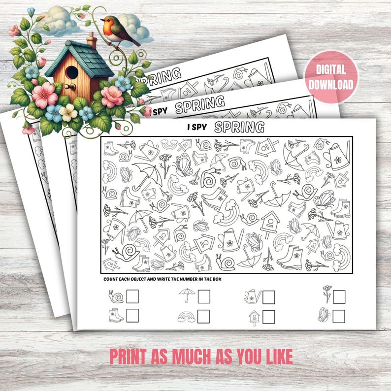 I Spy Spring Coloring Placemat: Kids & Adults Activity (PDF) - Etsy