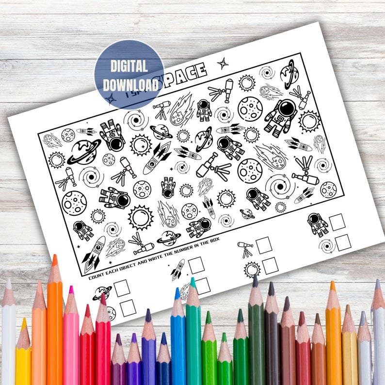 I Spy Space Coloring Activity Placemat Printable for Kids, Fun ...