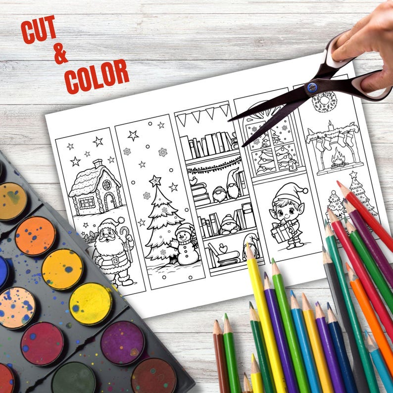 Printable Christmas Coloring Bookmarks for Kids and Adults, Gift for ...