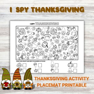 I Spy Thanksgiving Coloring Activity Page for Kids, Search and Color ...