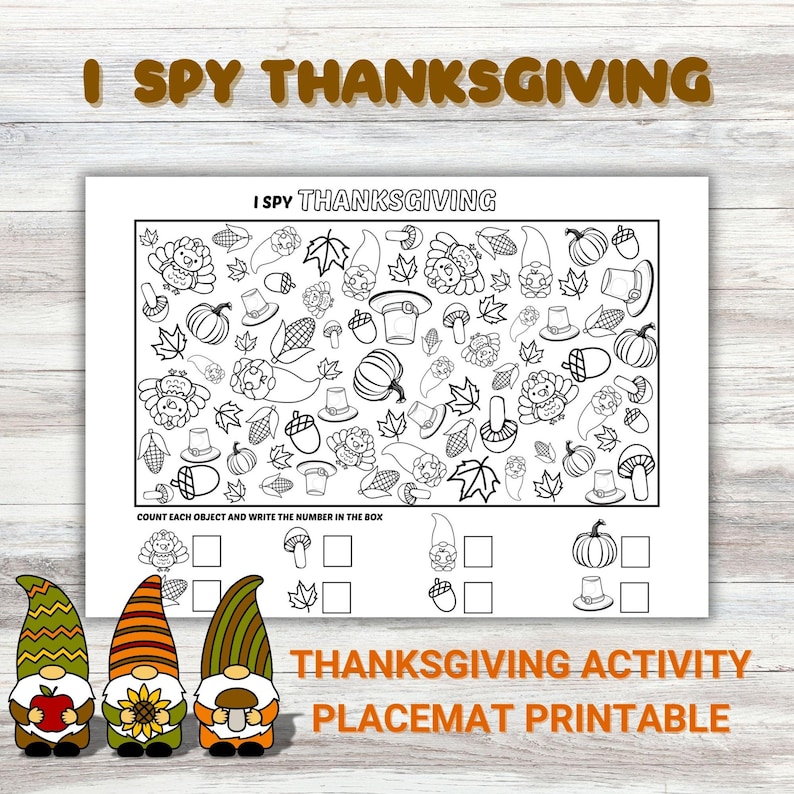 I Spy Thanksgiving Coloring Activity Page for Kids, Search and Color ...
