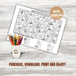 Printable I Spy Coffee Shop Coloring Activity Mat for Children, Instant ...