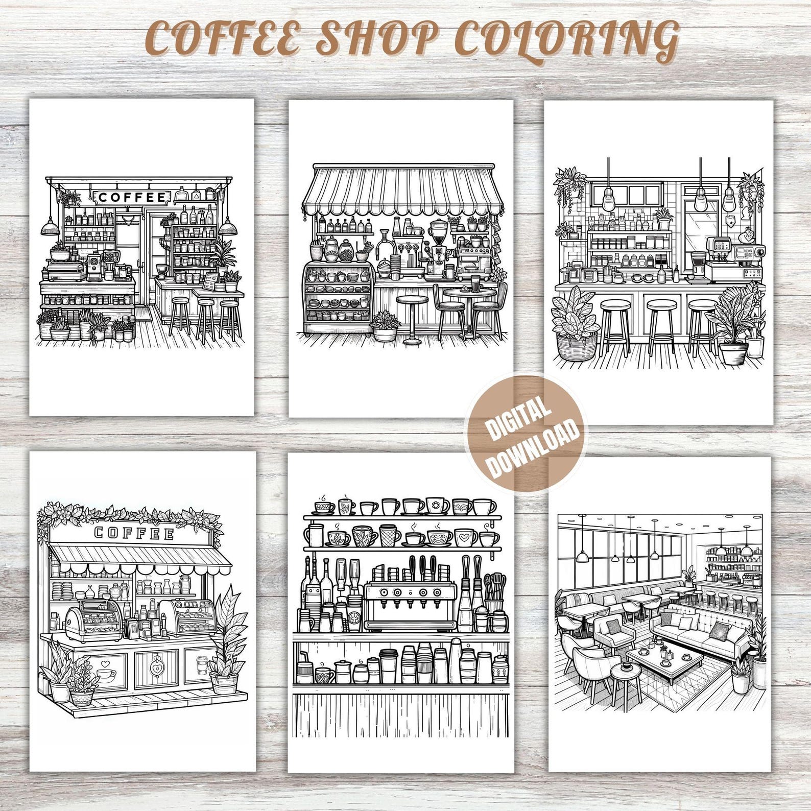 Coffee Shop Coloring Book: 17 Printable Pages for Relaxation (PDF) - Etsy