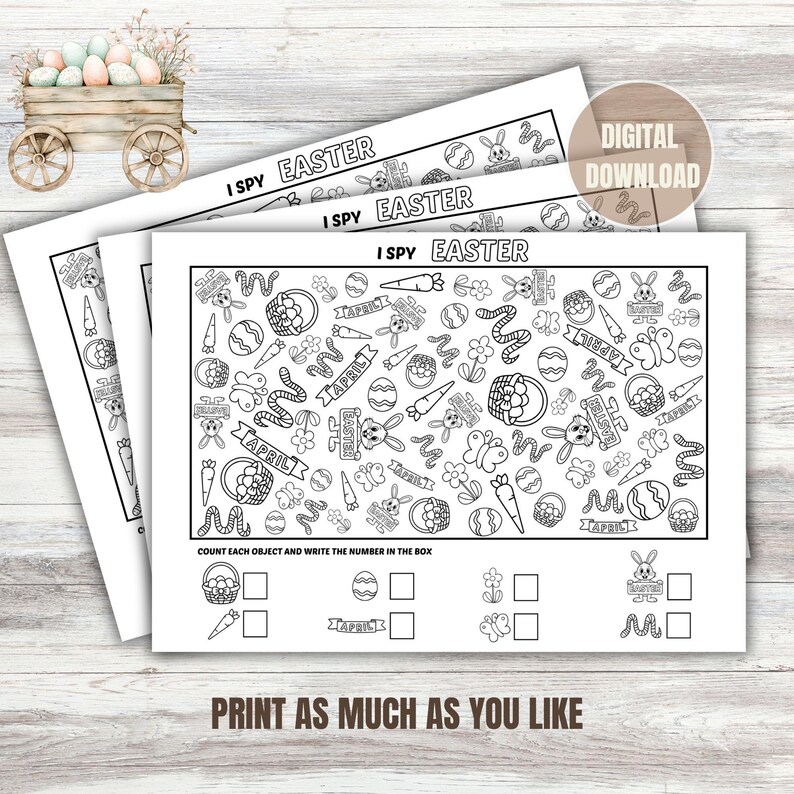 Easter I Spy Coloring Activity Placemat Printable, Fun Educational Game ...