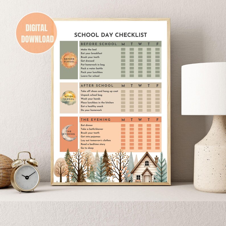 School Day Checklist: Kids Daily Routine Organizer (printable PDF) - Etsy