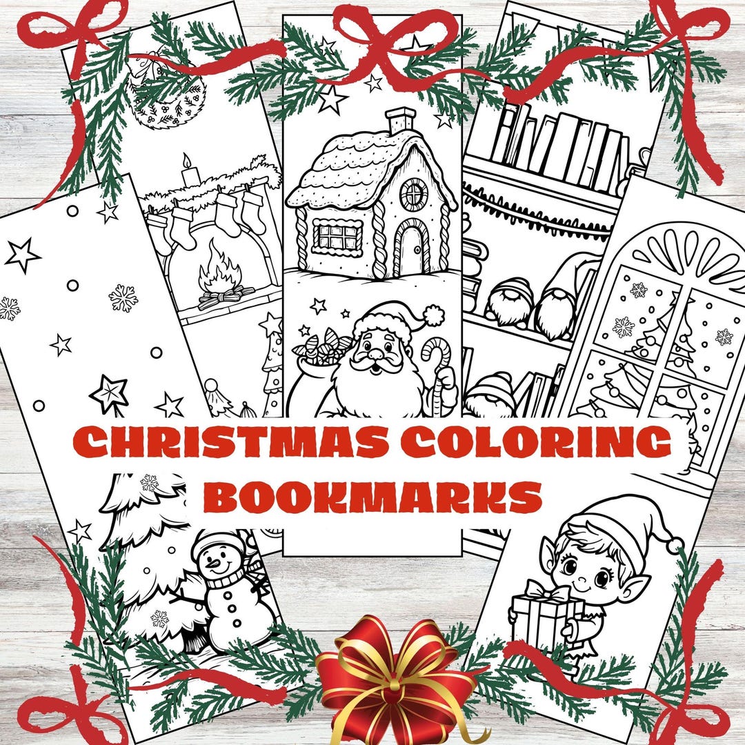 Printable Christmas Coloring Bookmarks for Kids and Adults, Gift for ...