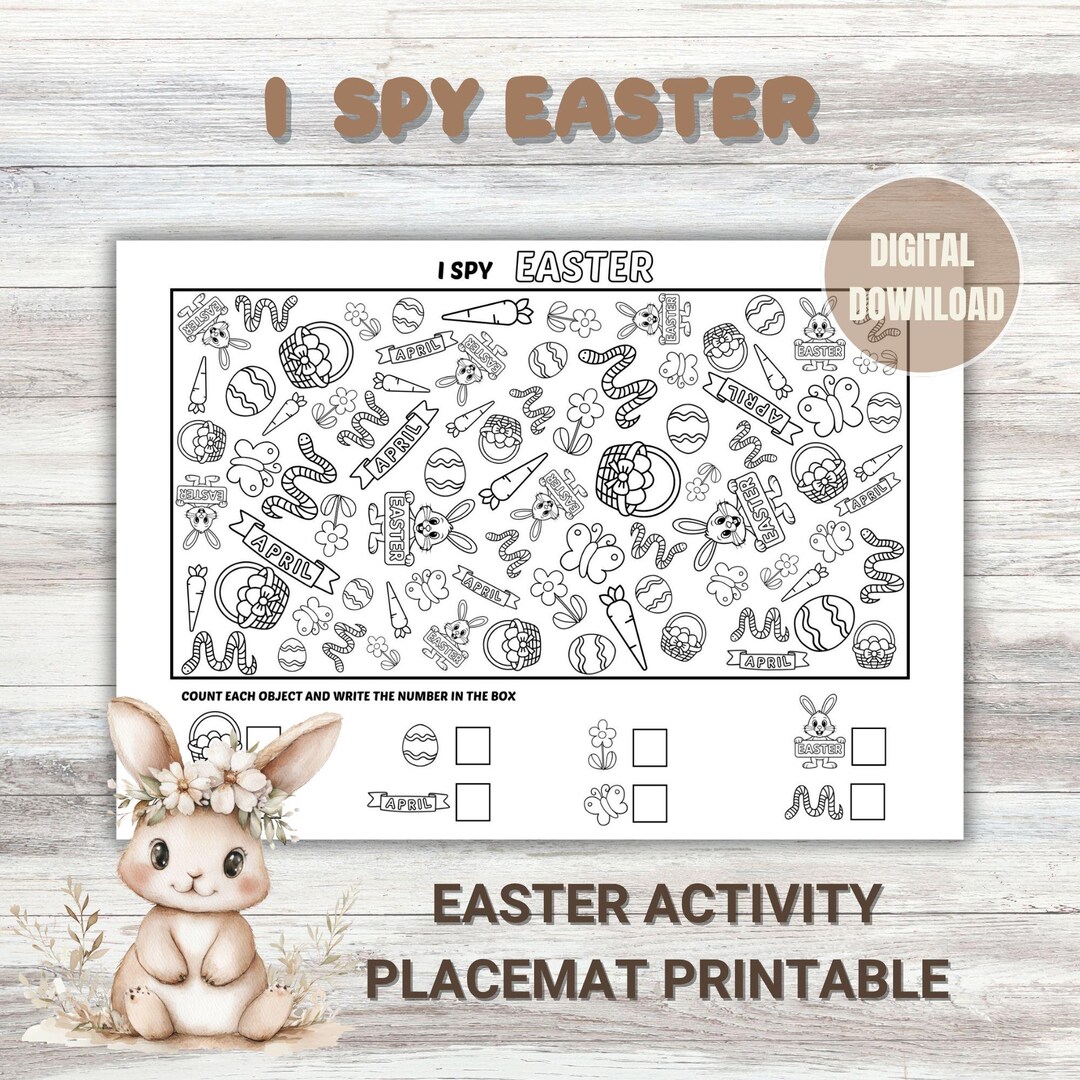 Easter I Spy Coloring Activity Placemat Printable, Fun Educational Game ...