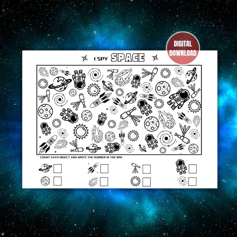 I Spy Space Coloring Activity Placemat Printable for Kids, Fun ...