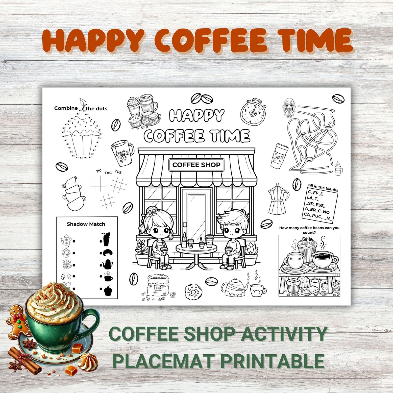 Coffee Shop Activity Placemat Printable, Kids Coloring, Perfect for ...
