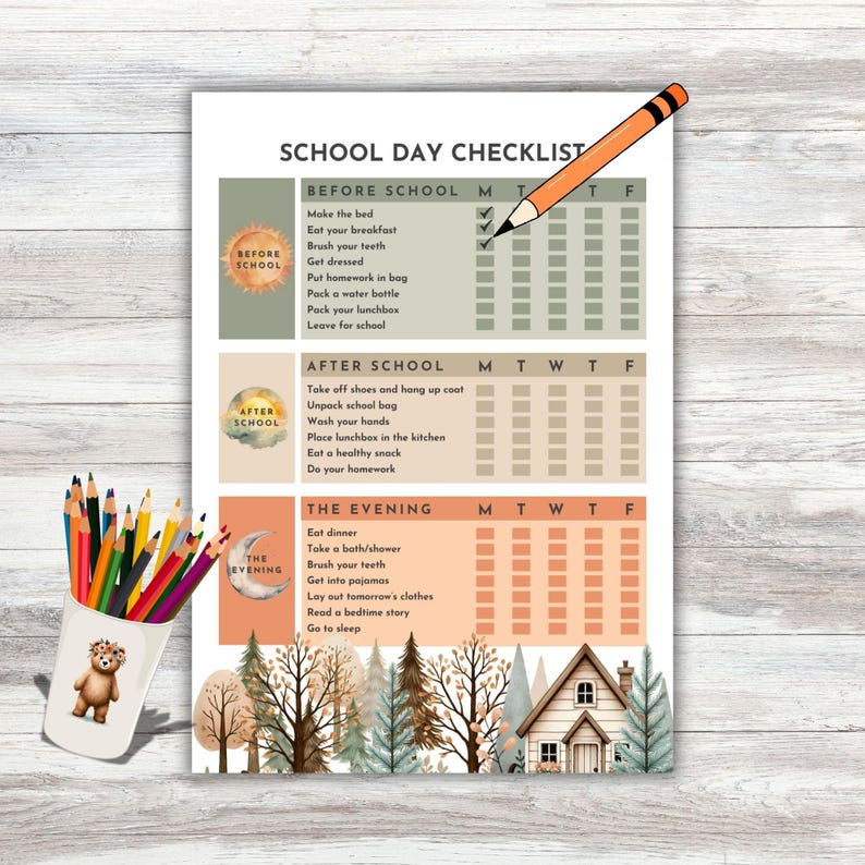 School Day Checklist: Kids Daily Routine Organizer (printable PDF) - Etsy