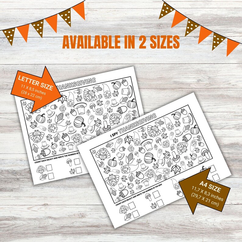 I Spy Thanksgiving Coloring Activity Page for Kids, Search and Color ...