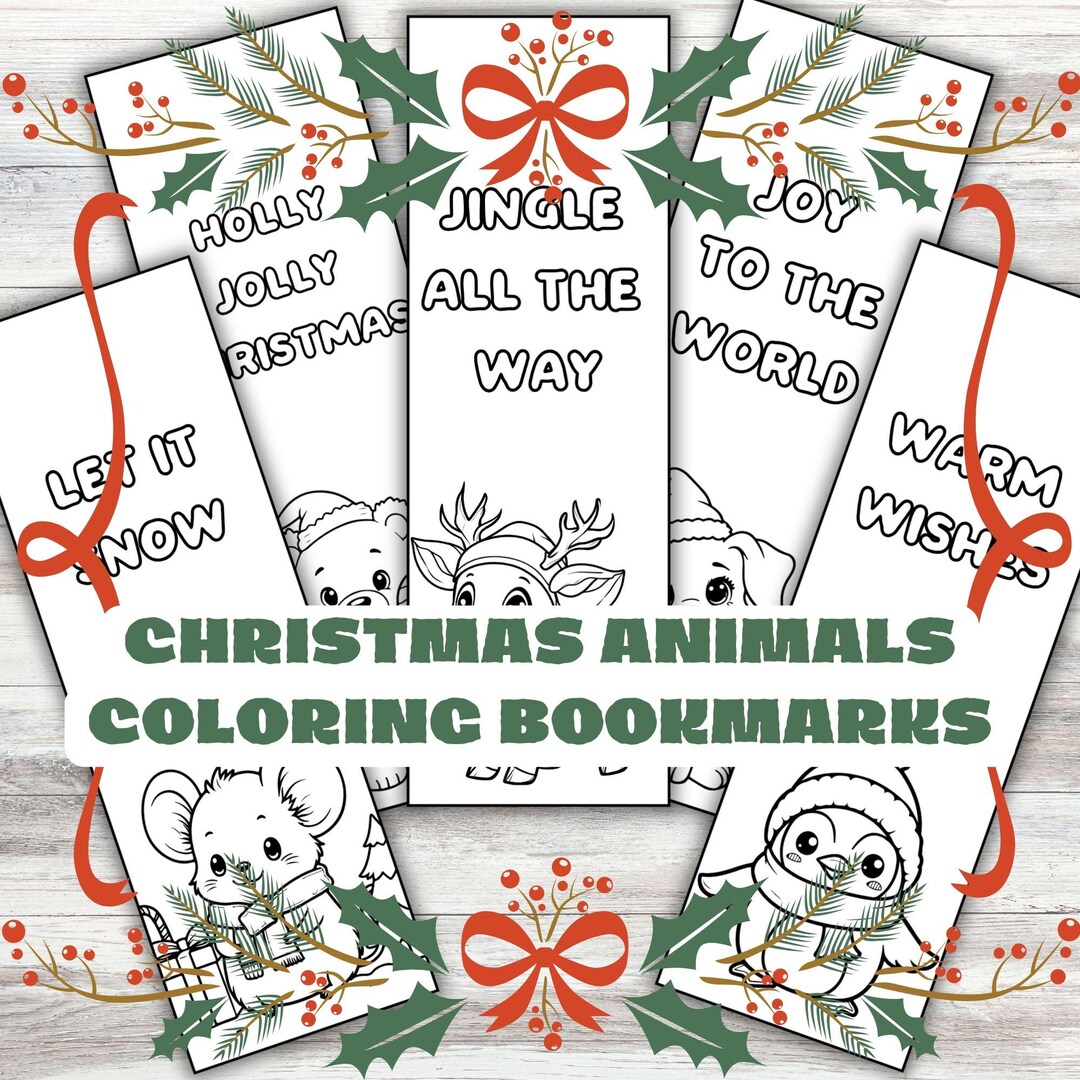 Printable Christmas Animals Coloring Bookmark Set for Kids and Adults ...