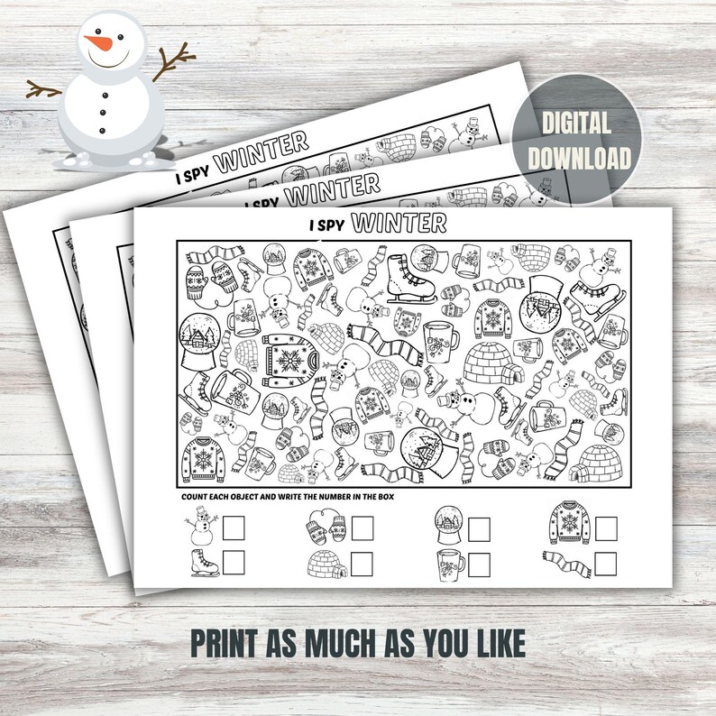 I Spy Winter Coloring Placemat: Kids Activity, Holiday Game (digital ...