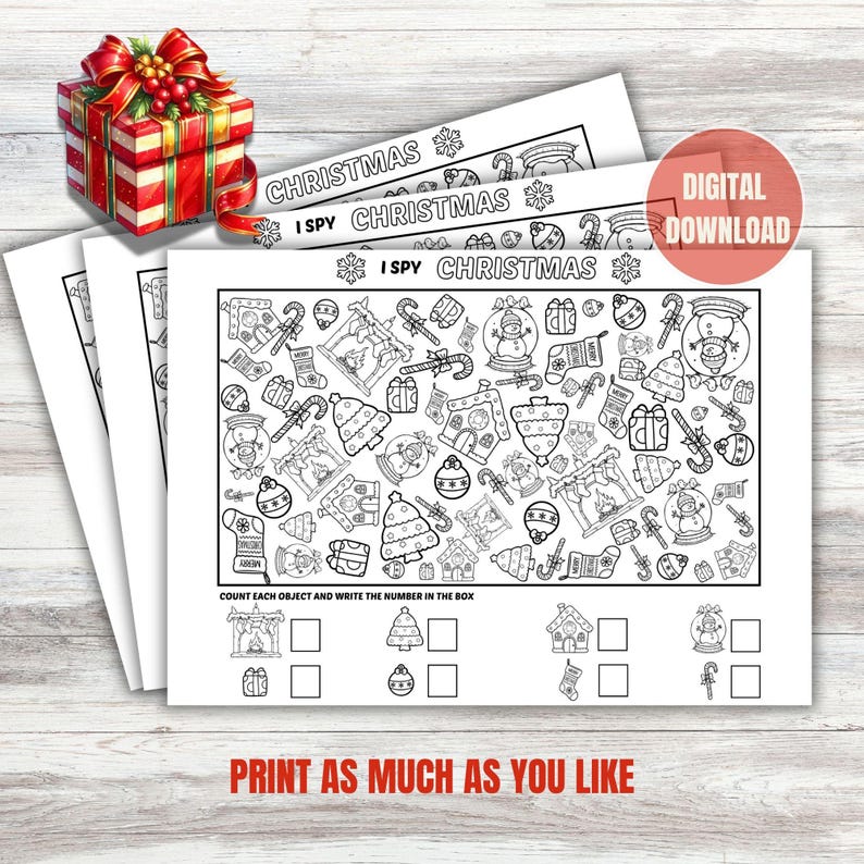 Printable Christmas I Spy Activity Placemat: Holiday Coloring Sheet ...