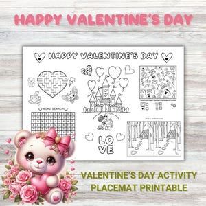 Valentine’s Day Coloring Activity Placemat Printable for Kids Party ...