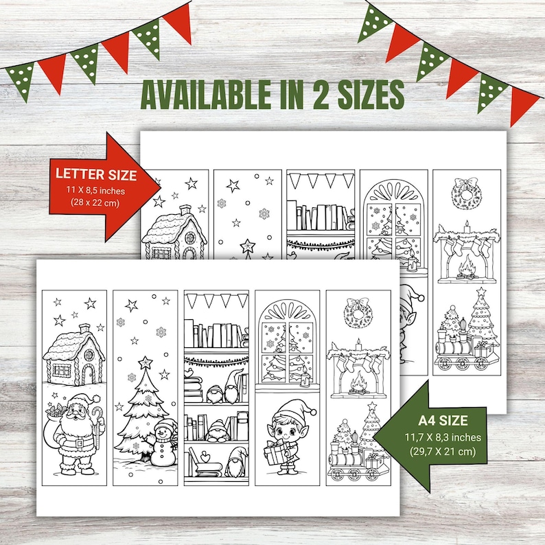 Printable Christmas Coloring Bookmarks for Kids and Adults, Gift for ...