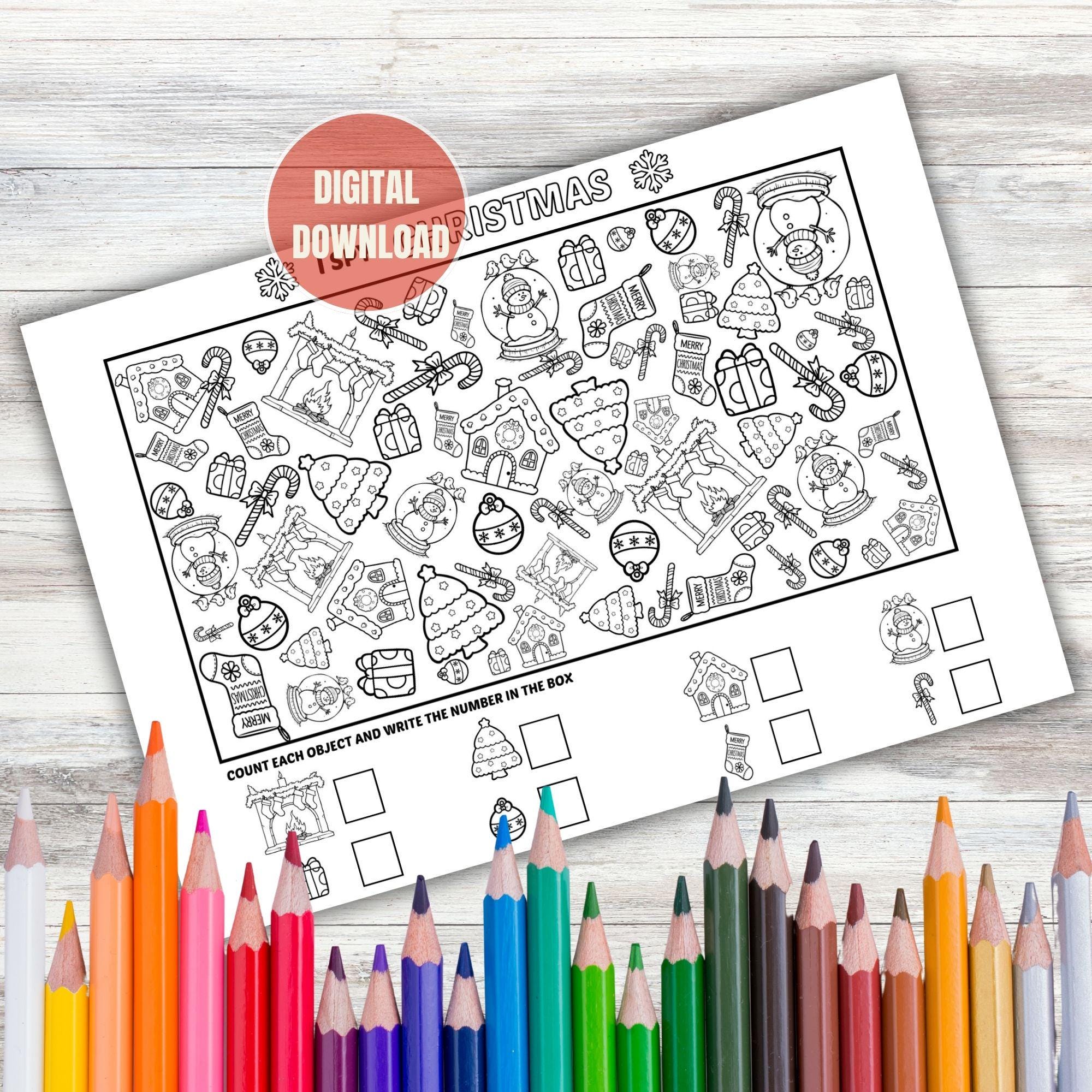Printable Christmas I Spy Activity Placemat for Kids, Holiday Coloring ...