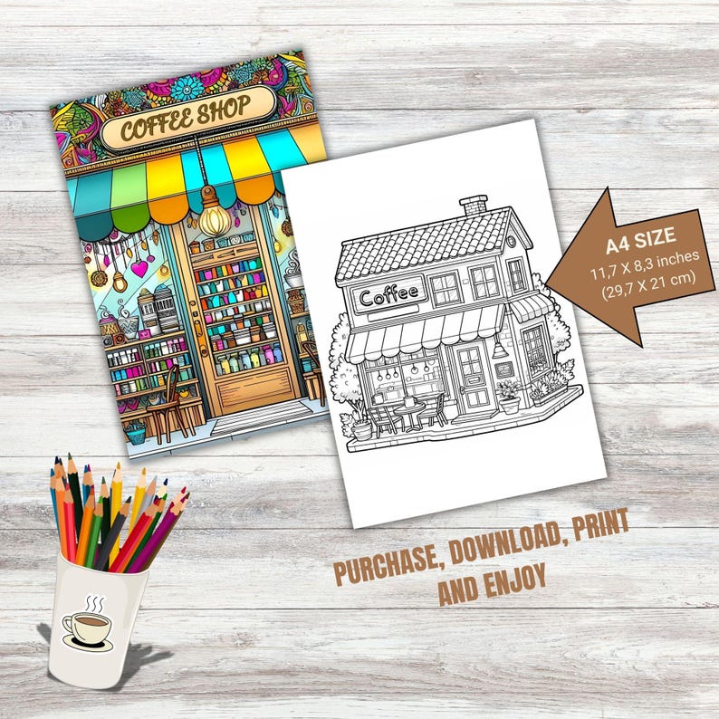 Coffee Shop Coloring Book Printable for Kids and Adults, Classroom ...