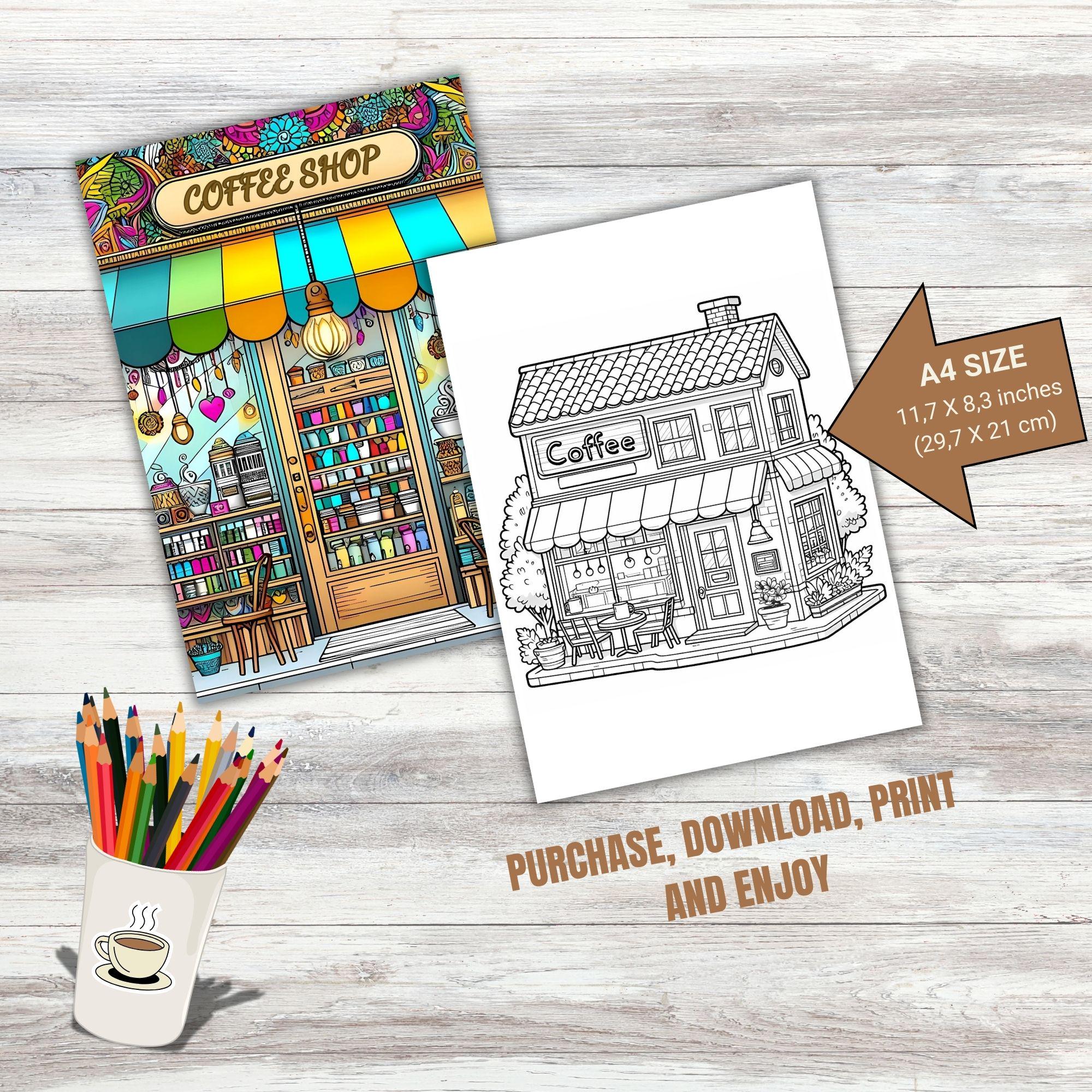 Coffee Shop Coloring Book Printable for Kids and Adults, Classroom ...