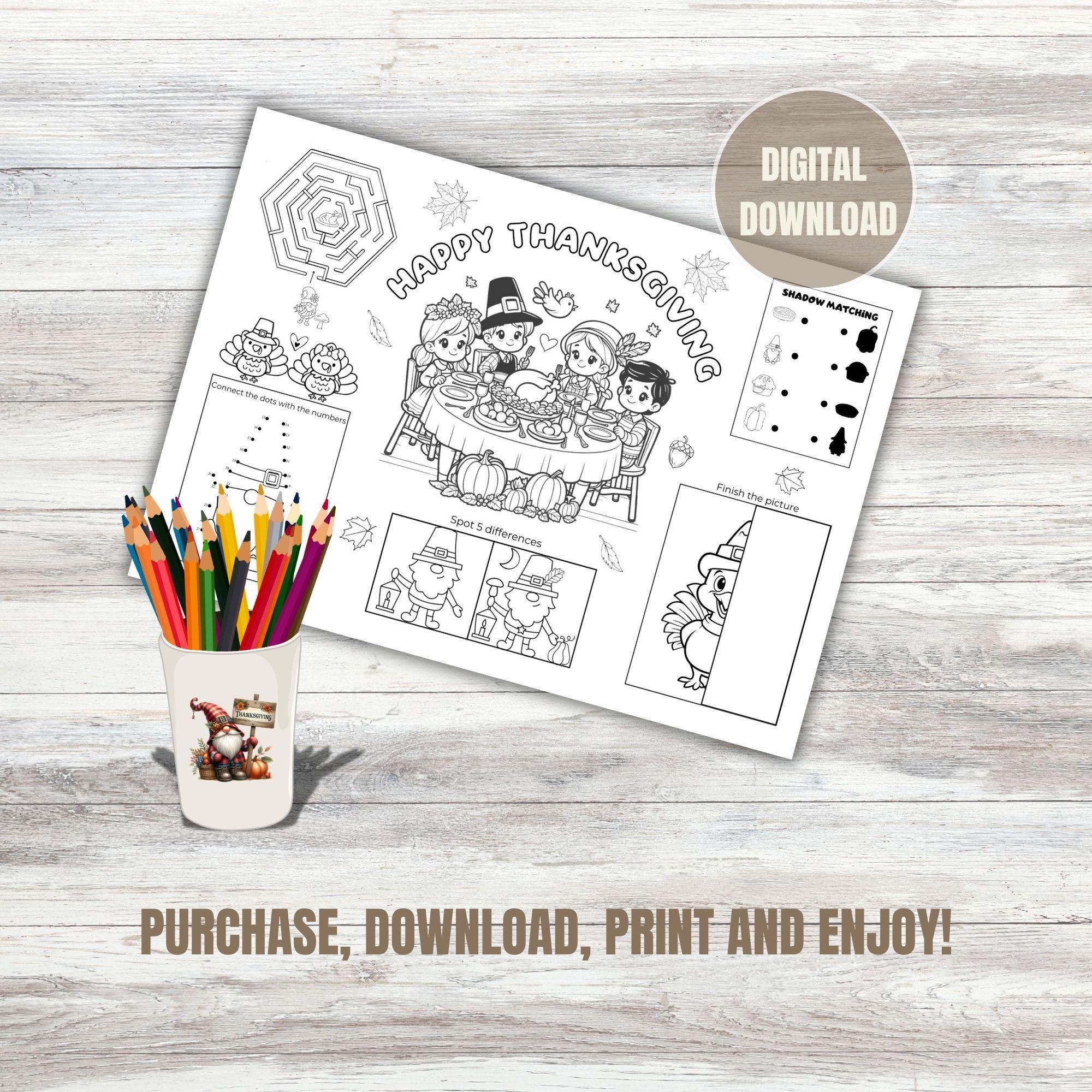 Thanksgiving Kids Activity Sheet Printable, Classroom Activity for Kids ...
