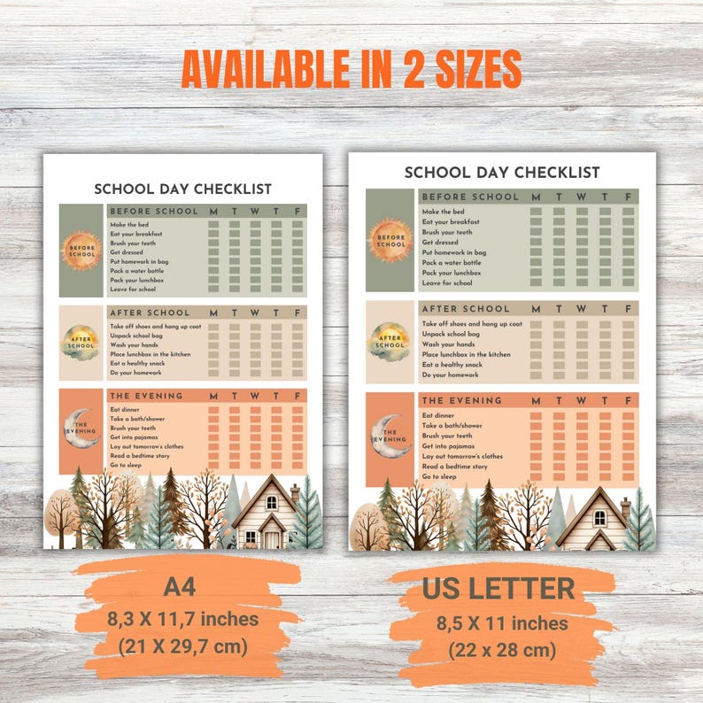 School Day Checklist for Kids, Printable Daily Routine Organizer, ADHD ...