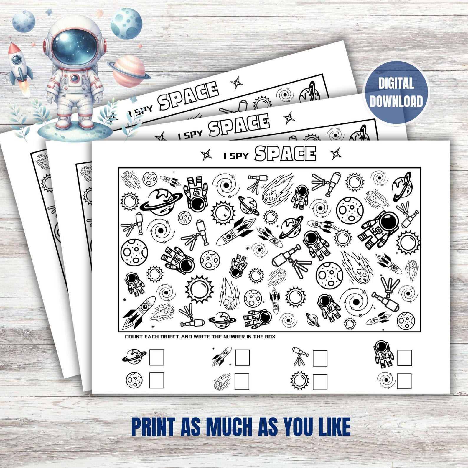 I Spy Space Coloring Activity Placemat Printable for Kids, Fun ...