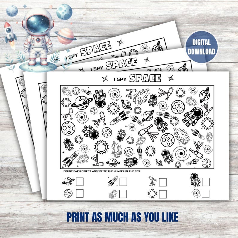 I Spy Space Coloring Activity Placemat Printable for Kids, Fun ...