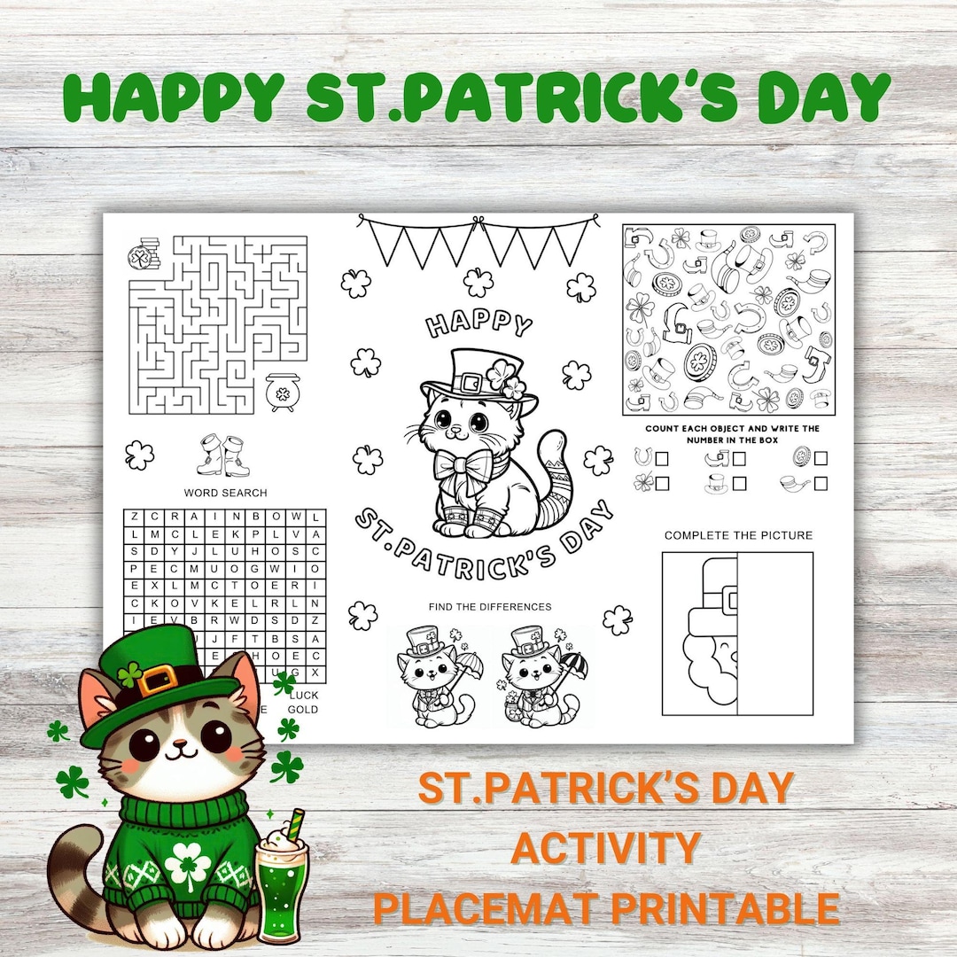 St. Patrick's Day Coloring Placemat: Fun Kids Activity (instant ...
