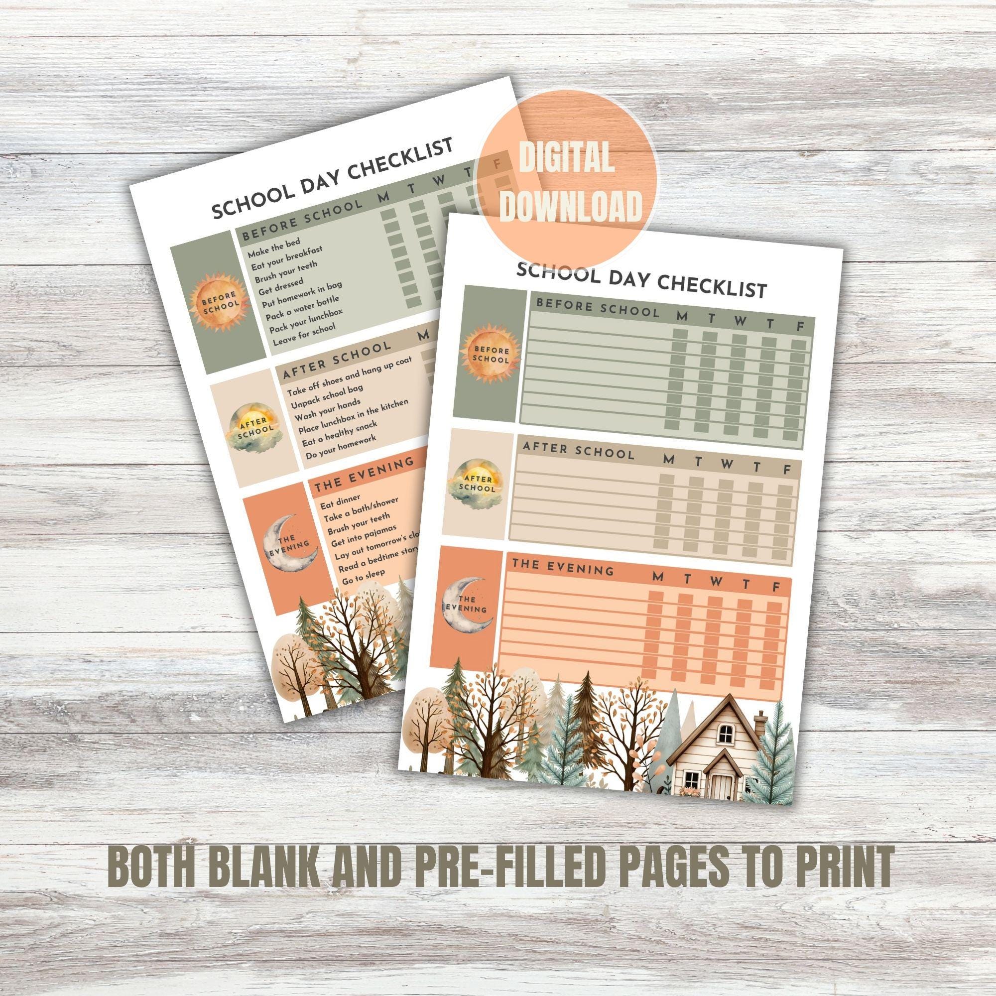 School Day Checklist: Kids Daily Routine Organizer (printable PDF) - Etsy