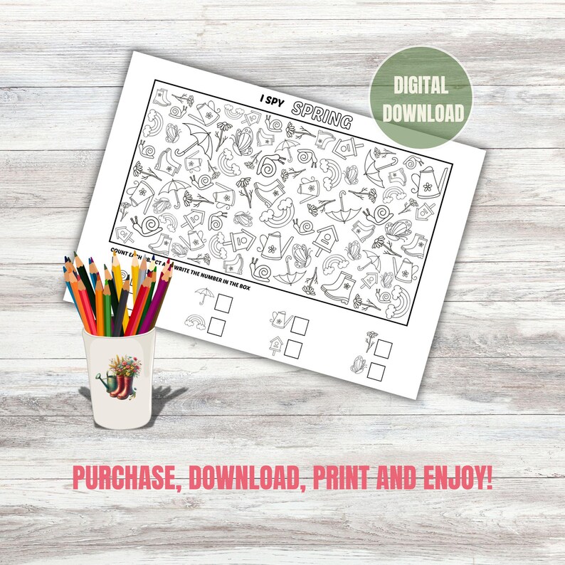 I Spy Spring Coloring Placemat: Kids & Adults Activity (PDF) - Etsy