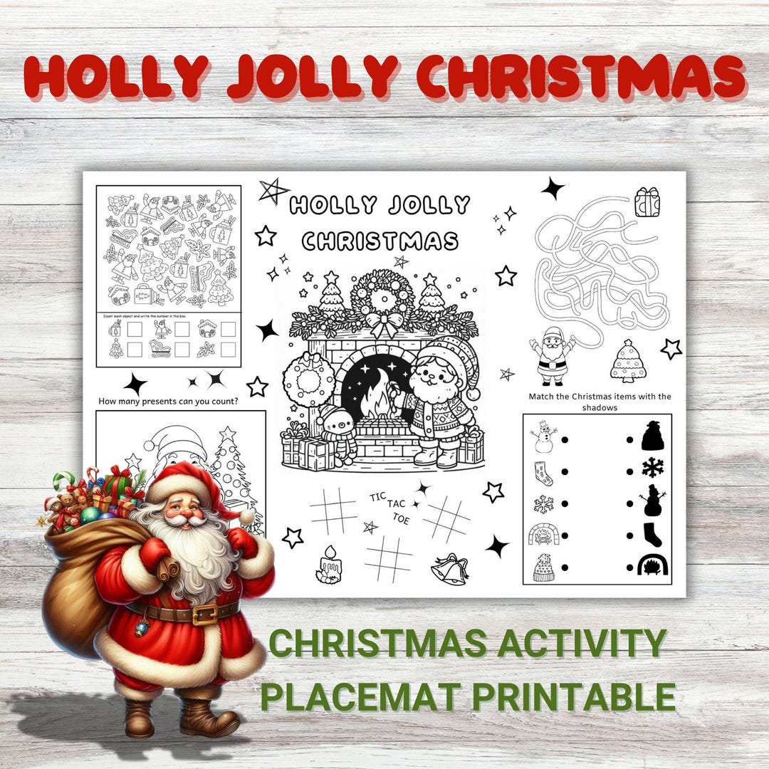 Christmas Activity Placemat: Kids' Coloring Page (PDF) - Etsy