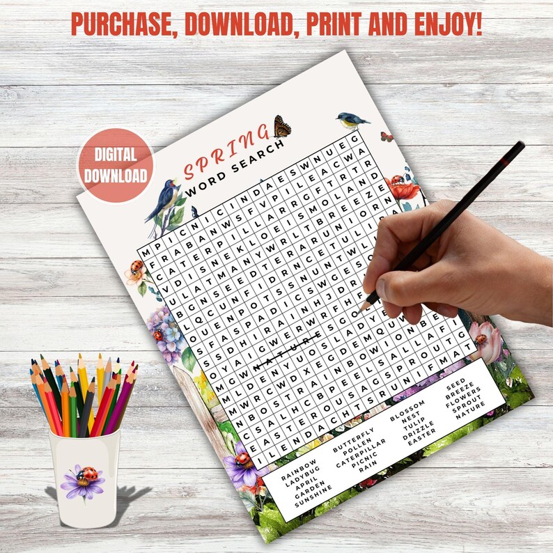 Spring Word Search Game With Answer Key, Printable Fun Educational ...
