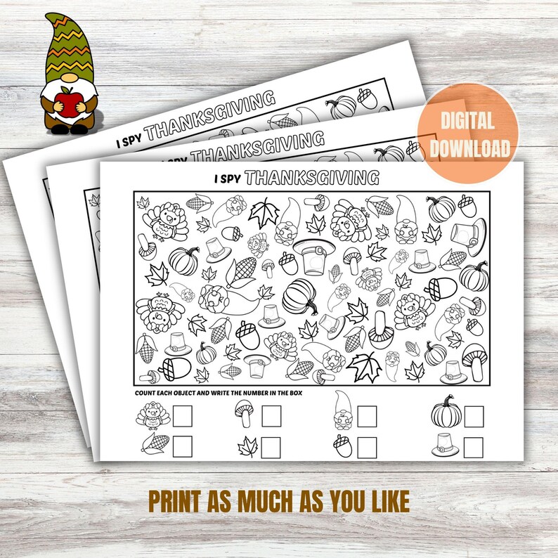 I Spy Thanksgiving Coloring Activity Page for Kids, Search and Color ...