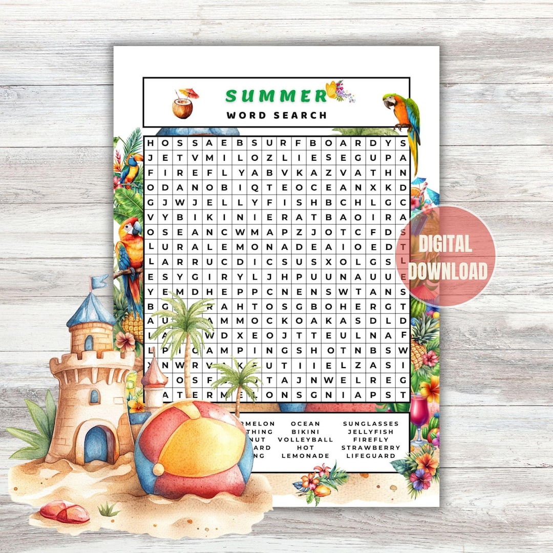 Summer Word Search Game: Fun Printable Activity (PDF Download) - Etsy ...