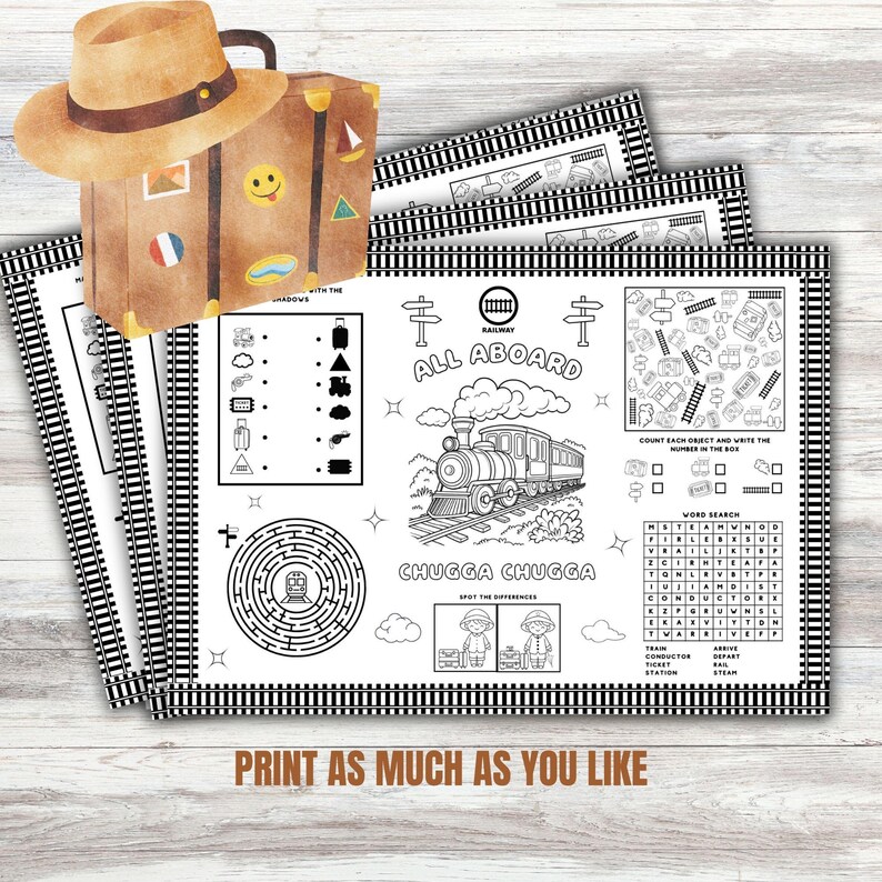 Train Activity Placemat Printable: Fun Coloring Sheet for Kids (PDF) - Etsy