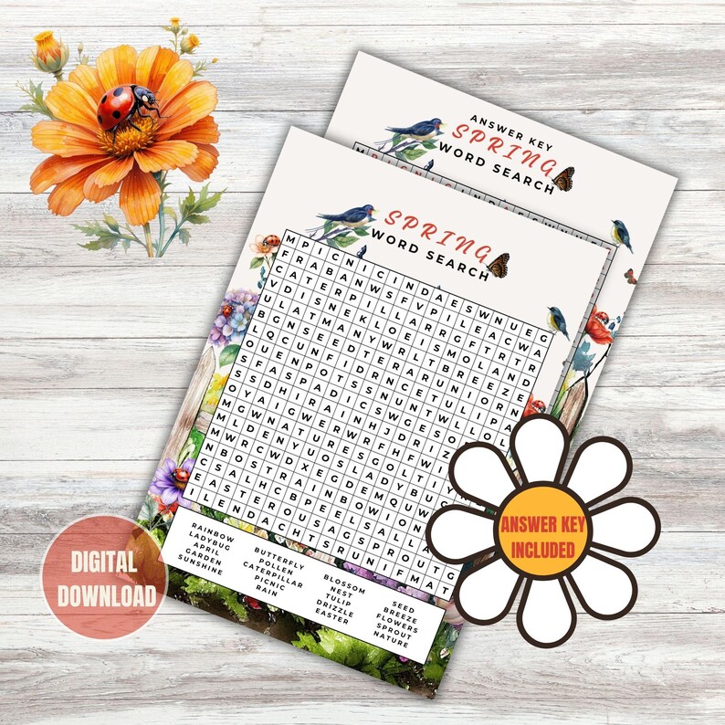Spring Word Search Game With Answer Key, Printable Fun Educational ...